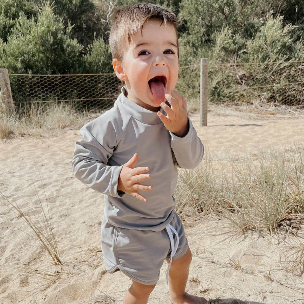 Baby/Toddler Rashie Top and Short Swim Trunk Set - Minimal Grey | Len Swim